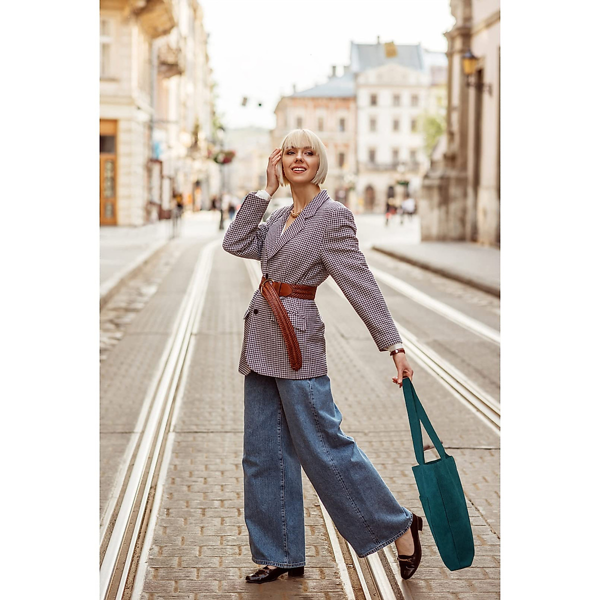 Kememo Corduroy Tote Bag with Zip, Shoulder Bag Women's Hobos Handbags Large Capacity Shopping Bag with Inner Pocket, Green