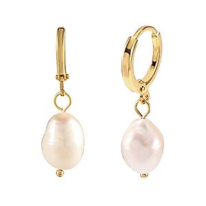 Huggie Hoop Earrings with Charms Pearl Dangle Earrings 13 mm