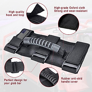 Miytsya 2 Pack Roll Bar Grab Handles Grip Handles, 3 Straps Fixed American Flag Pattern Car Interior Roof Handles Strap, Compatible with Jeep Wrangler TJ YJ JK, for 1987-2022 Models (Black)