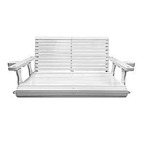 Wooden Porch Swing 2-Seater, Bench Swing with Cupholders, Hanging Chains and 7mm Springs, Heavy Duty 800 LBS, for Outdoor Patio Garden Yard, 4 FT, White