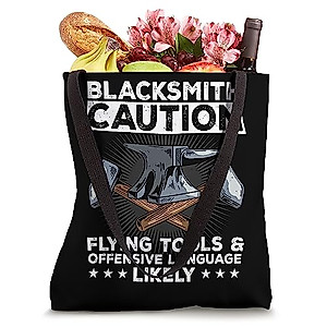 Blacksmith Caution Flying Tools Anvil Forge Forging Hammer Tote Bag