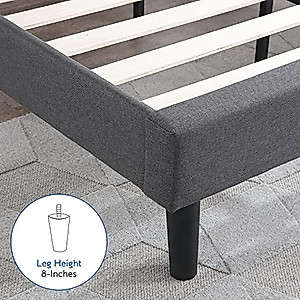 Classic Brands Mornington Upholstered Platform Bed | Headboard and Wood Frame with Wood Slat Support, Full, Grey