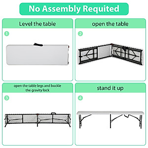 Folding Bench, Foldable Bench with Lockable Steel Legs, Plastic Bench with Carrying Handle, Folding Bench 6 FT Long, Picnic Table Bench for Picnic Camping Dining Party, Foldable Bench Seat, One Piece