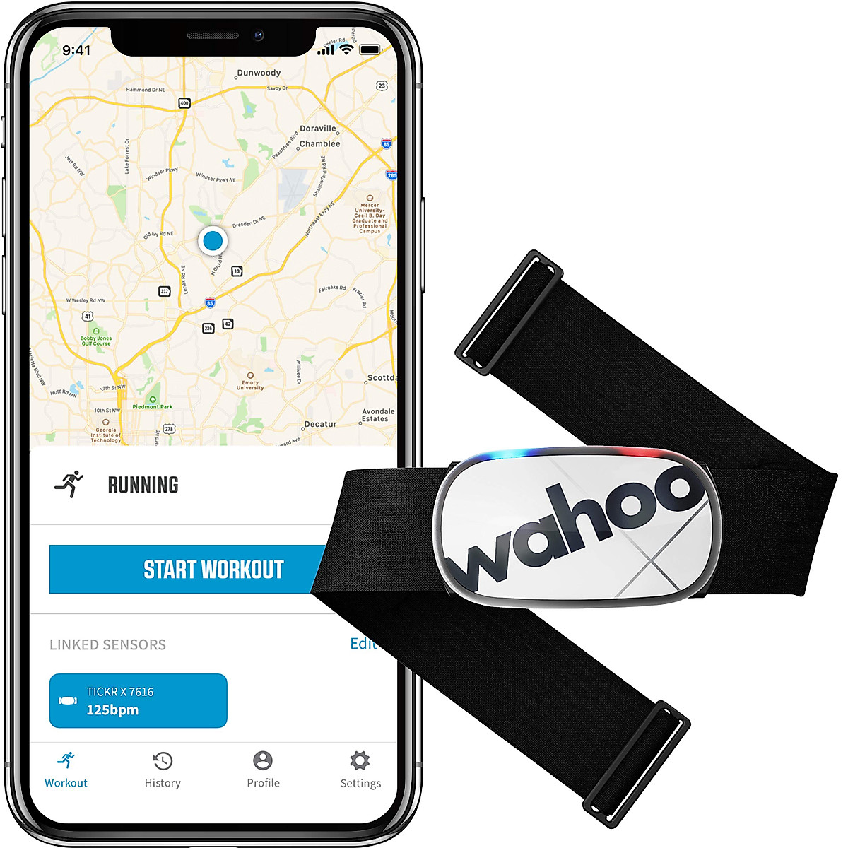 Wahoo TICKR X Heart Rate Monitor Chest Strap + Memory, Bluetooth, ANT+