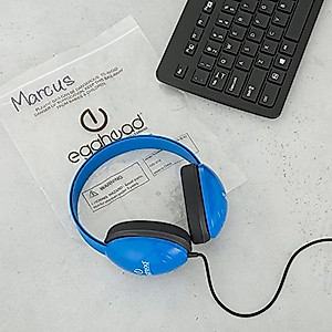 Egghead Heavy-Duty Kids' Headphones w/Tangle-Free Fabric Cord (Pack of 10) Blue, 3.5 mm Plug