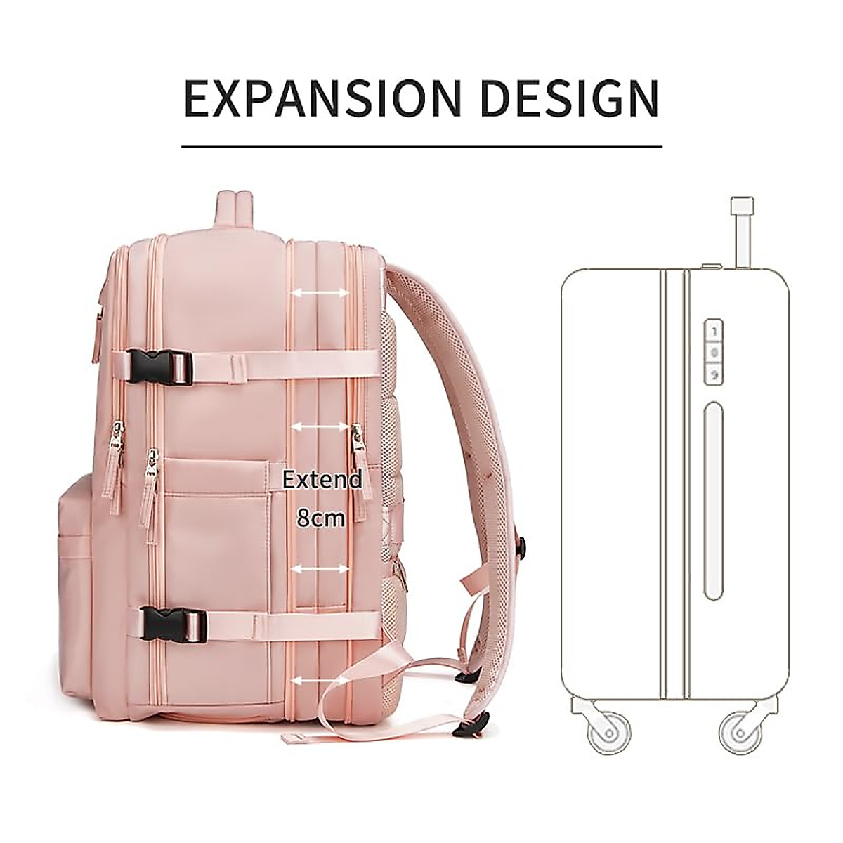 INFEYLAY Women Travel Backpack,16 Inch Expanded 39L USB Charging Business Laptop Backpack with Shoe Bag,waterproof hiking outdoor Backpack (pink)