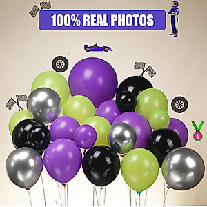Truck Balloon Green Purple Black Silver Big Wheels Jeep Balloon Garland Halloween Balloon Arch Kit Race Car Checkered Flag For Monster Truck Party Supplies Kids 3th 4th Boy Birthday Party Decoration