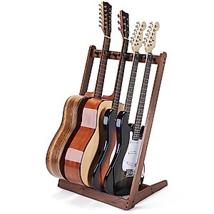 Musbeat Guitar Stand for Multiple Guitars, Hardwood Multi Guitar Stand (3 Acoustic Guitar, 5 Electric or Bass), 5 Guitar Stand Rack for Men, Wooden Floor Guitar Rack Stand Display for Studio, Home