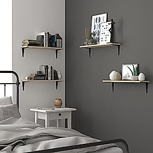 Wallniture Arras 24"x6" Floating Shelves for Wall Decor, Rustic Wall Shelves for Living Room, Kitchen & Bathroom Shelf Unit, Wood Wall Bookshelf Set of 4, Natural