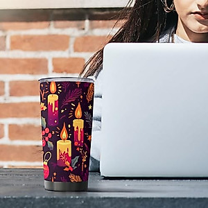 QWEUIOP 20oz Insulated Travel Coffee Mug Cartoon Purple Candles Stainless Steel Tumbler with Lid Double Wall Vacuum Coffee Cup For Hot and Cold Drinks14138
