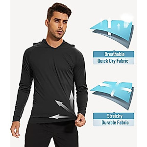 MAGCOMSEN Long Sleeve T Shirt Men UPF 50+ Quick Dry Fishing Shirts Performance Lightweight Shirts Workout Running Shirts Active Hiking Shirts Athletic T-Shirt Black