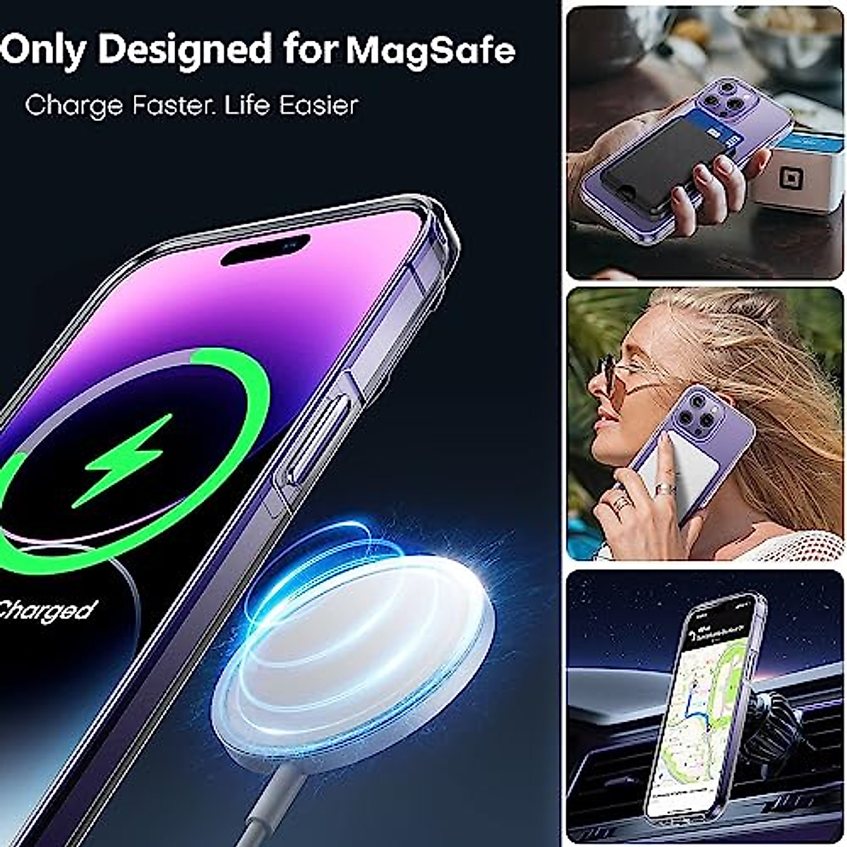 TAURI 【5 in 1 Magnetic Case for iPhone 14 Pro Max [Military Grade Drop Test] with 2X Screen Protector +2X Camera Lens Protector, Transparent Slim Fit Designed for Magsafe Case-Clear
