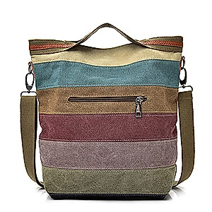 ROUROU Hobo Tote Bag for Women Top Handle Shoulder Bag Multi Color Canvas Crossbody Bag Large Capacity Handbag Casual Purse