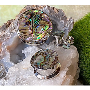 Lobal Domination PAIR Abalone Inlay Steel Screw Fit Plugs Tunnels Earlets Gauges Pierced Body Jewelry (6g (4mm))