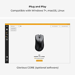 Glorious Gaming Model D 2 PRO Wireless Gaming Mouse - 2.4GHz Wireless 1ms delay, 100M clicks, 60g Ultralight, Long Battery Life, 26K DPI BAMF 2.0 Sensor, Ergonomic, 6 Buttons, PTFE Feet
