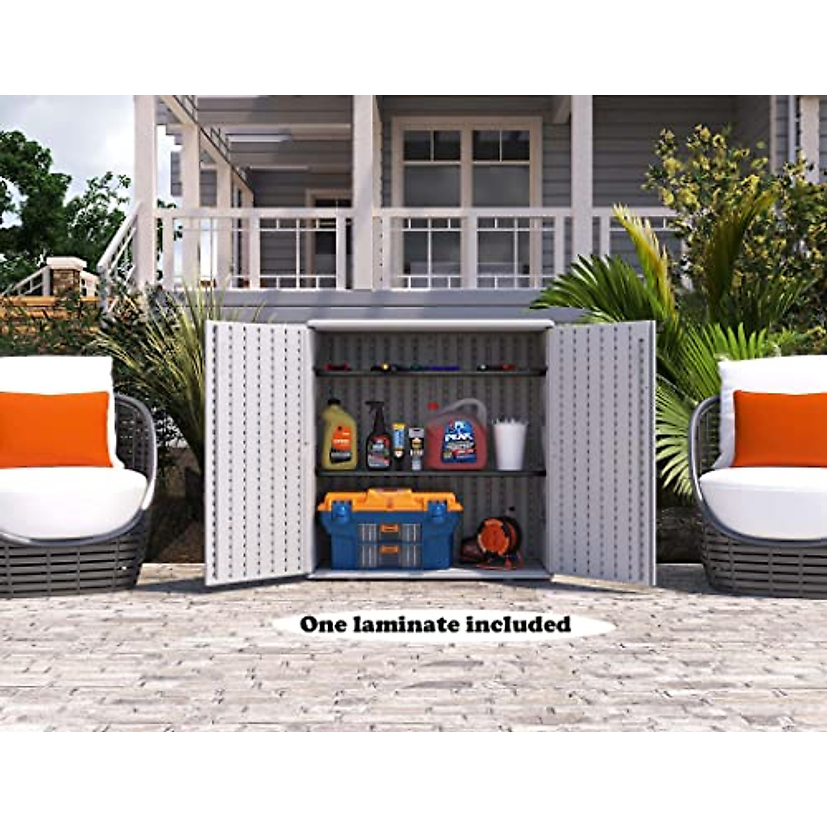 ADDOK 60-Gallon Storage Cabinet Light Weight Resin Indoor/Outdoor Storage Unit for Patio, Garden, Veranda with 1 Laminate Shelves (Ivory White)