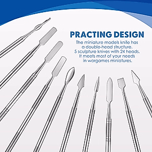 5 Pieces Miniature Sculpting Tools Set Mini Stainless Steel Double-Headed Tool for Model and Convert Plastic, Resin and Metal Tabletop War Game Miniatures Models
