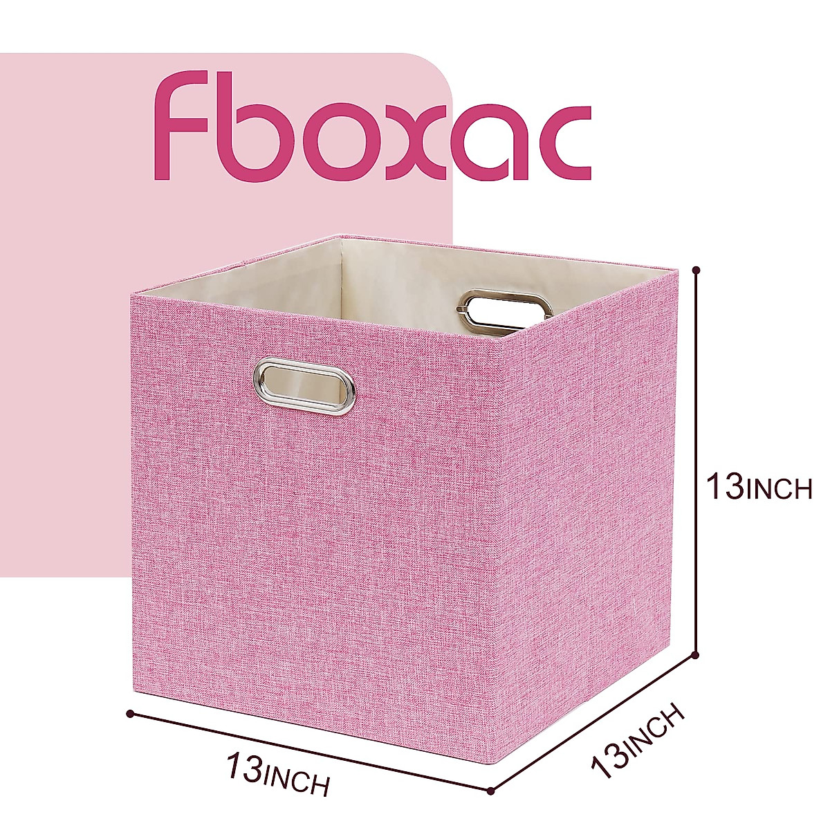 Fboxac Pink Cube Storage Organizer Bins 13x13x13 Inch, 4 Pack Collapsible Organization Baskets with Handles, Thick Fabric Foldable Storage Box, Storage Baskets for Kallax Shelf Bookcase Closet Cabinet