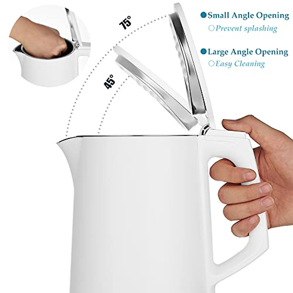 Dezin Electric Kettle, 0.8L Portable Travel Kettle with Double Wall Construction, Stainless Steel Electric Tea Kettle for Business Trip, Small Electric Kettle with Auto Shut-Off, White (Without Cup)