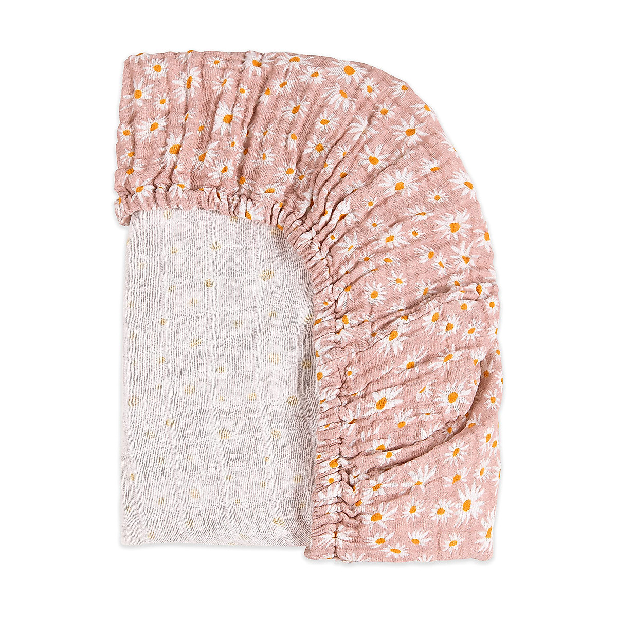 Babyletto 100% Organic Cotton All-Stages Midi Crib Sheet, GOTS-Certified, Fitted 360°, Ultra-Soft and Breathable Muslin - Daisy