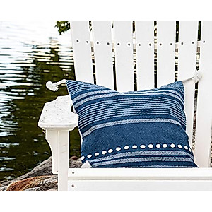 Foreside Home & Garden FIPL09255 Blue Decorative Striped Woven 20x20 Outdoor Throw Pillow with Hand Tied Tassels