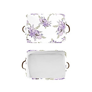 Purple Flower Personalized Custom Name Waterproof Storage Boxs Baskets Clothts Towel Book for Bathroom Office 1 Pack
