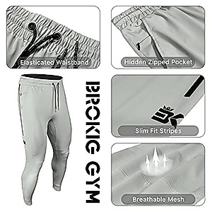 BROKIG Mens 3 Pack Lightweight Running Gym Jogger Pants,Men's Workout Sweatpants Zip Pocket (XX-Large, Army Green-Dark Gray-Light Gray)