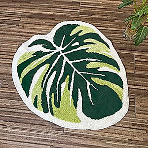 THRILRUG Monstera Leaf Area Tufted Rugs Non Slip Bath Mat Tufted Rug,Ultra Soft Washable Children Play Plant Leaves Shaped Kids Pets Floor Mat Carpet for Bedroom,Living Room Green 2.2'×3'