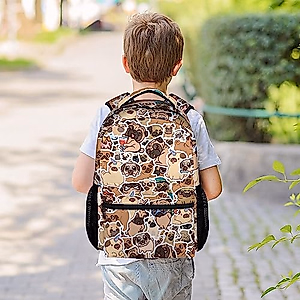 NICEFORNICE Pug Dog Backpacks Kids, 16 Inch Cute Backpack for School, Brown Lightweight Bookbag for Boys