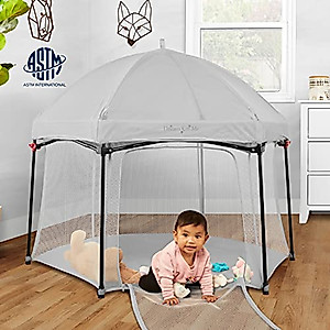 Dream On Me Onyx Playpen Set with Canopy, Baby Playpen, Portable and Lightweight, Playpen for Babies and Toddler, Grey