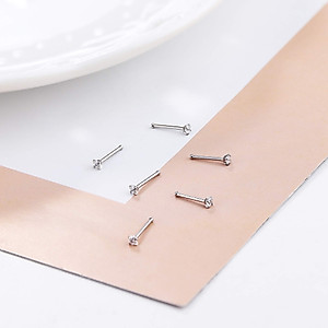 Sllaiss 6Pcs 20G Sets with Austria Zirconia Nose Ring Studs 316L Stainless Steel Hypoallergenic 1.5mm 2mm Nose Piercing Set Body Jewelry