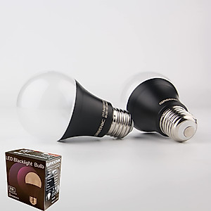 GREENIC UV Led Black Light Bulb 2 Pack, 8W (60W Equivalent) A19 E26 Blacklight Bulb UVA Level 385-400nm, Glow in Dark for Body Paint Club Party Neon Posters