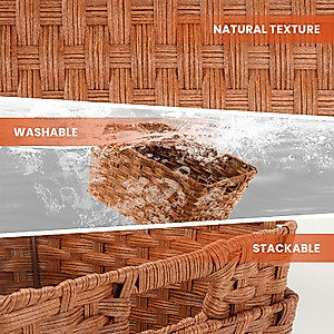 Onlytak Wicker Storage Baskets, Baskets for Shelves, Toilet Paper Storage Baskets, Woven Storage Baskets for Organizing, Caramel Orange, 12" x 12" x 6", 2-Pack