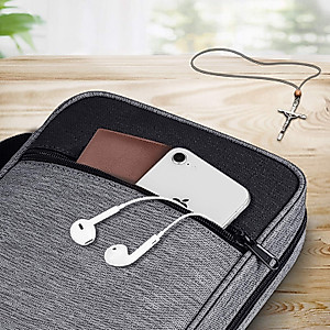 FINPAC Bible Cover, Carrying Book Case Church Bag Bible Protective with Handle and Zippered Pocket, Perfect Gift for Men Women Father Kids (Gray)