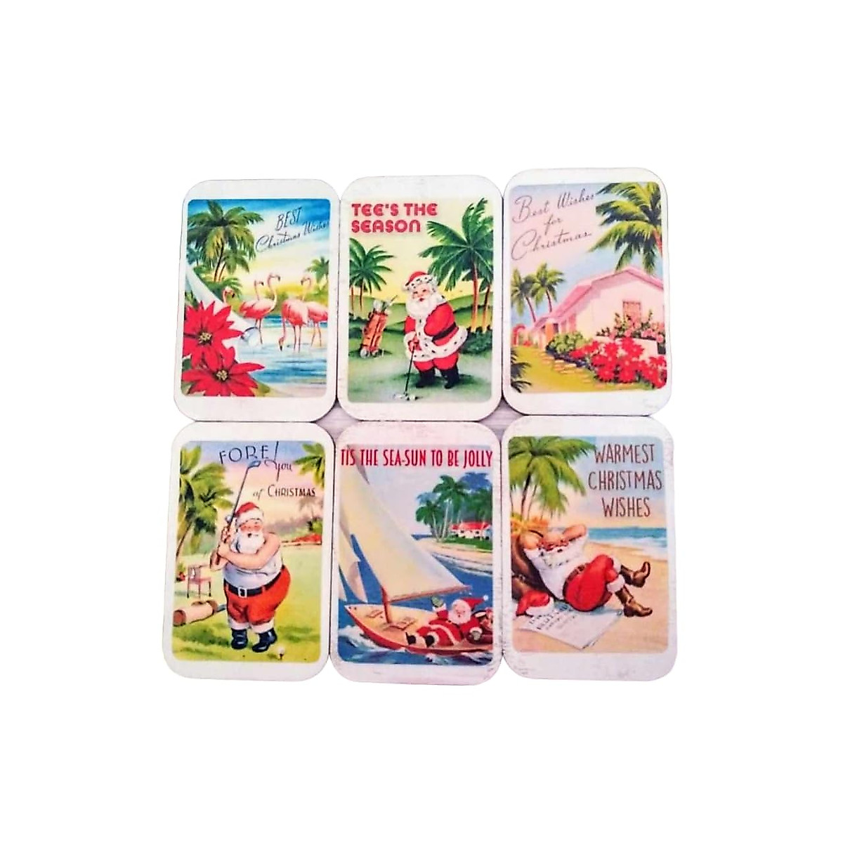 Set Of 6! Santa's Florida Christmas Miniature Wood Signs For Dollhouse Decor, Scrapbook Embellishments, Ephemera
