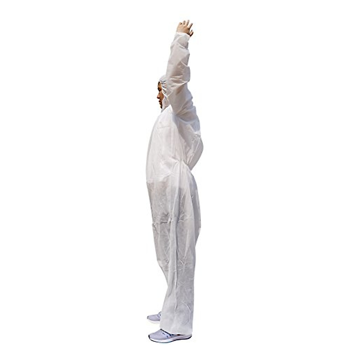RAYGARD 30003 Disposable Dust Protective Polypropylene PP Coverall with Hood Suit Lightweight Elastic Cuffs, Ankles, Waist Zipper Front for Spray Painting Industrial(Large,White)