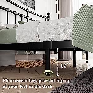 iPormis Metal Queen Bed Frame with Iron-Art Headboard, Heavy Duty Metal Platform Bed Frame with 14 Steel Slats Support, No Box Spring Needed, Noise-Free, Easy Assembly, Queen