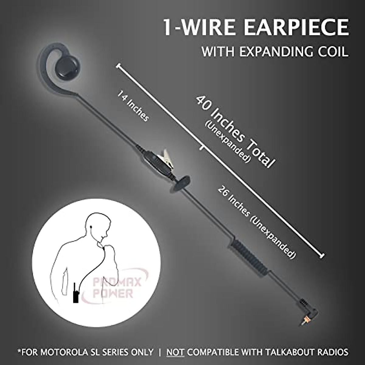 ProMax Power 1-Wire C-Shape Swivel Earpiece Headset with in-Line Mic & PTT Button for Motorola Two-Way Radios SL300, SL3500e, SL4000, SL7550e, SL7580, SL8550e, SL1K