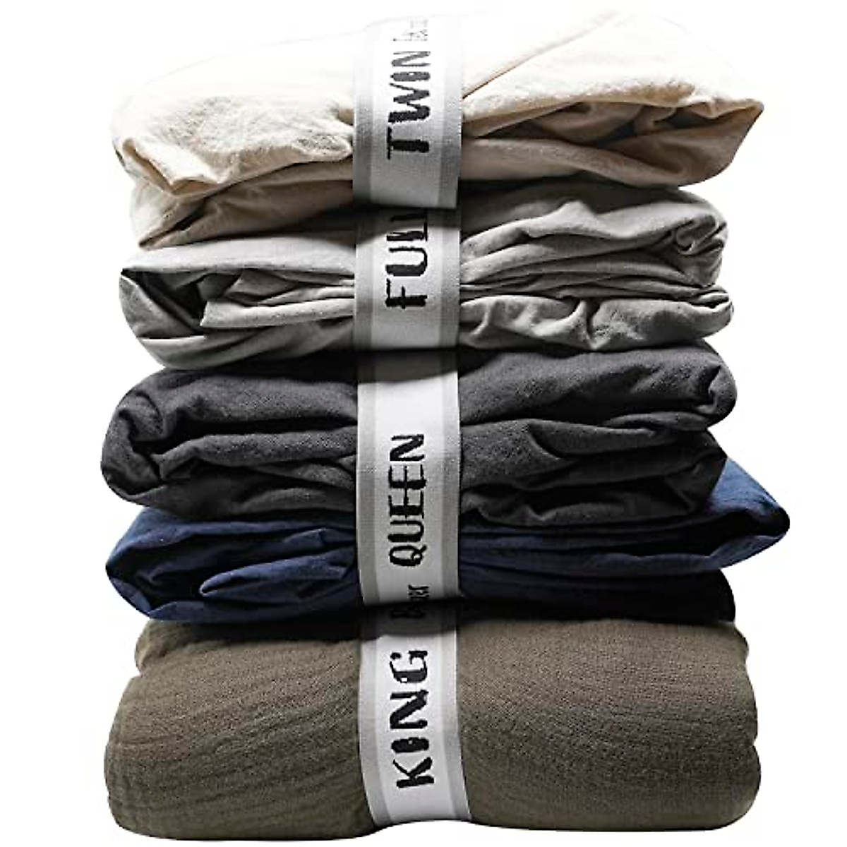 ECOHomes Bed Sheet Organizer and Storage Label Bands | Sheets Set Organizers for Linen Closet - Elastic Bedding Sheet Keepers Straps for Foldable Bedsheet, Pillow Case, Duvet (King 4PCs Pack | Cream)