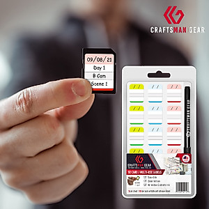 CGI Color (6) Coded Self Adhesive 120 SD Card Labels, 6 Cases, Felt Pen & Container Made in USA Removable Smudge Residue Free Writable Water Fade Resistant Stickers to Organize Memory Cards