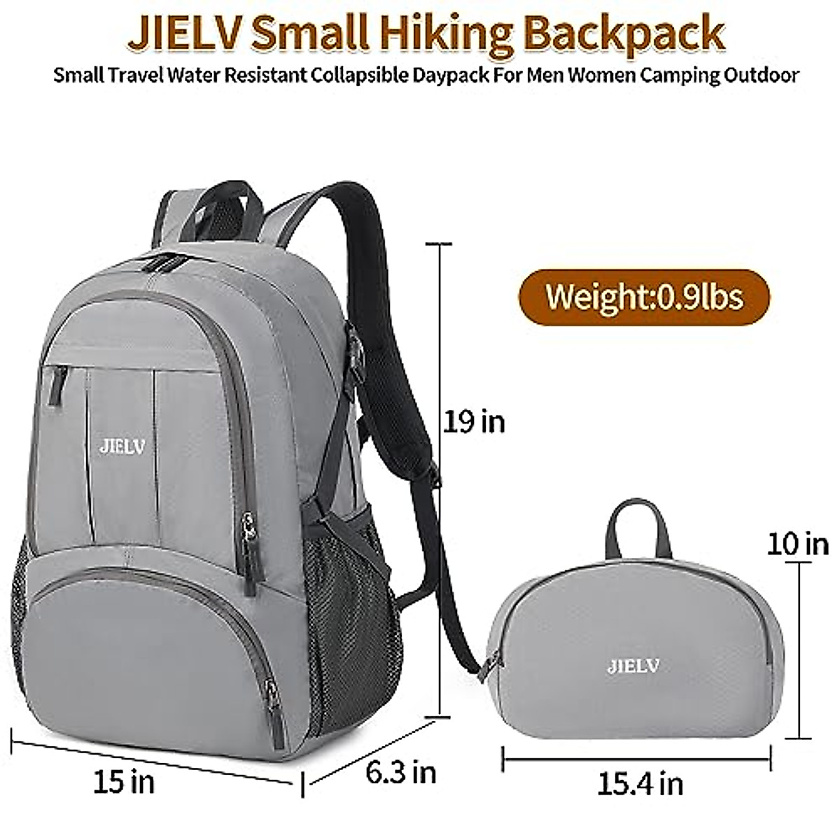 JIELV 30L Lightweight Packable Backpack Small Foldable Hiking Backpack Waterproof Daypack Travel Camping Outdoor for Women Men Valentines Day Gifts(Lgiht Grey)