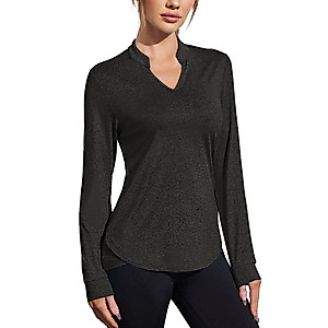 COOrun Long Sleeve Workout Shirts for Women Yoga Athletic Casual Tops Gym Running Breathable Shirt Quick Dry Black X-Large