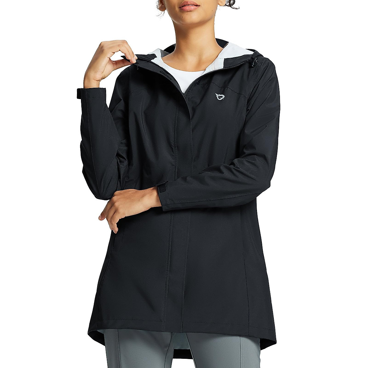 BALEAF Women's Rain Jacket Waterproof Lightweight Long Raincoat Travel Outdoor Hiking Hooded Windbreaker Black M