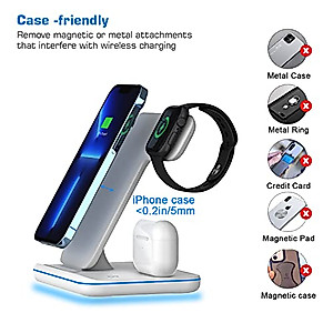 Charging Station for iPhone Multiple Devices, Foldable 3 in 1 Fast Charging Stand Dock for AirPods 3/2/1/Pro & iPhone 6-14 Series, Apple Watch Charger for Apple Watch Series with Adapter