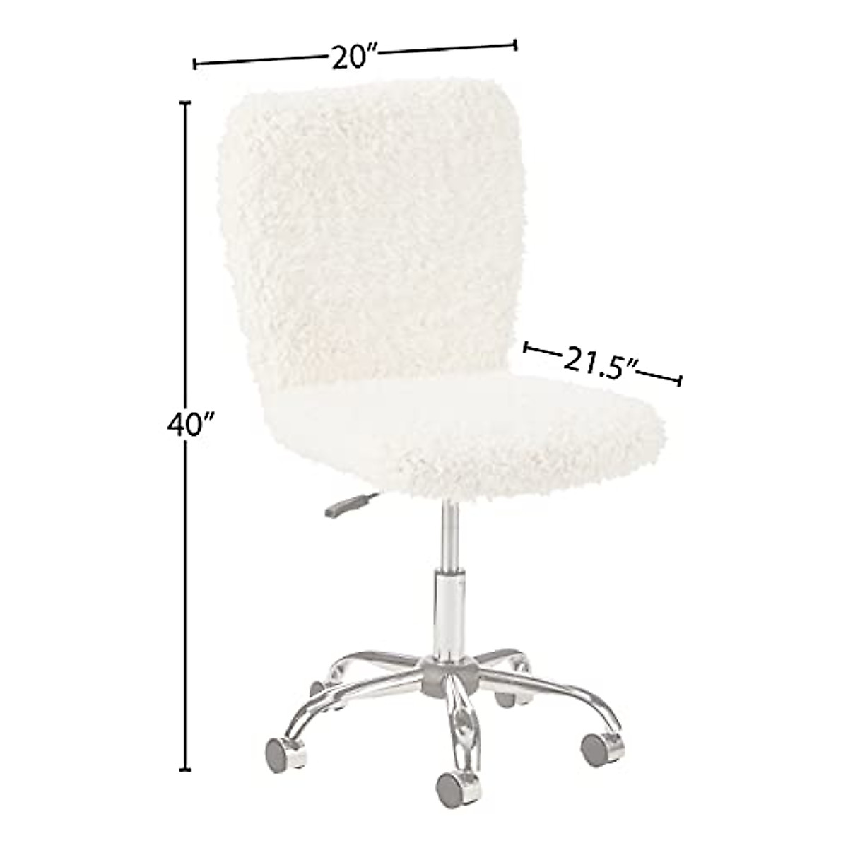 Urban Lifestyle Mongolian Faux Fur Task Chair, Adjustable, 28D x 19W x 34H in For Office, Ivory