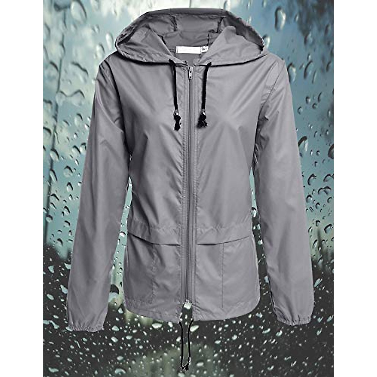 Avoogue Raincoat Women Lightweight Waterproof Rain Jackets Bike Jackets Packable Outdoor Hooded Windbreaker (Grey L)