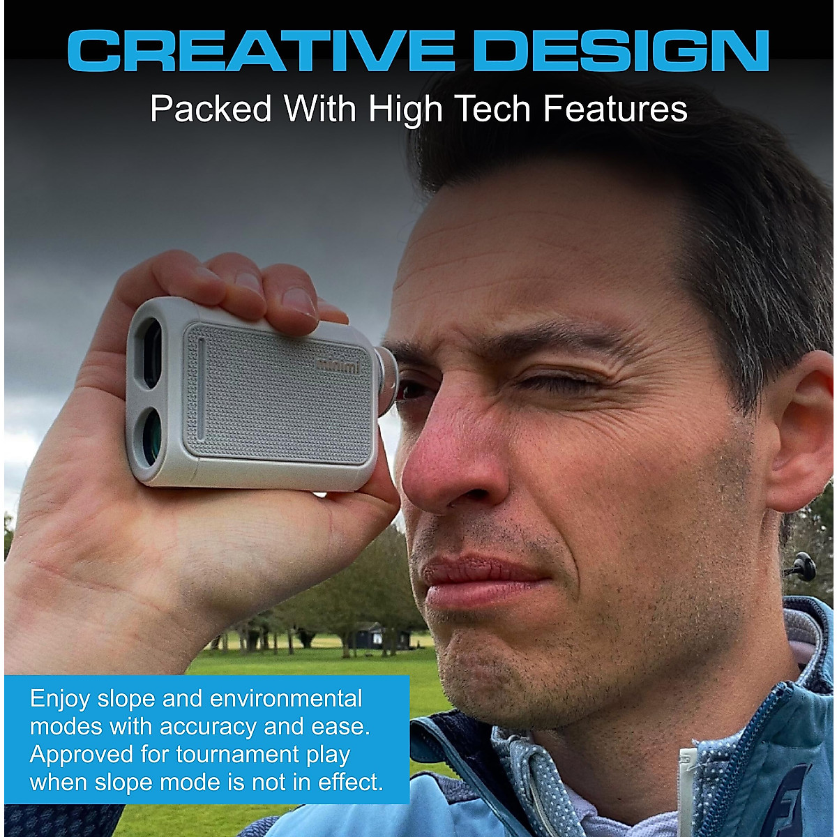 CaddyTalk Minimi NR, The Most Feature-Packed Golf Laser Rangefinder, Magic Slope, E-Slope, 6X Super Clear View, 10-1200M, Water Resistant, 700mAh Rechargeable Battery, Rangefinder Case (White)