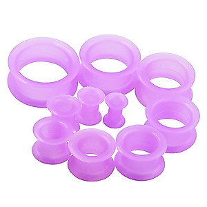 Pair 1" (25MM) PURPLE SILICONE EYELET TUNNELS Double Flare Gauges Thin Soft Flexible Flesh Plugs (2pcs)
