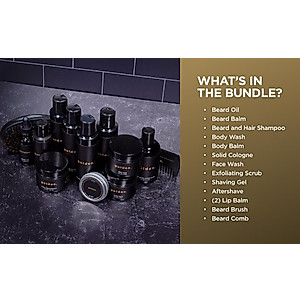 Golden Grooming Co. Complete Men's Grooming Gift Set - Beard Oil, Face & Body Wash, Shampoo, Balms, Moisturizer, Scrub & More