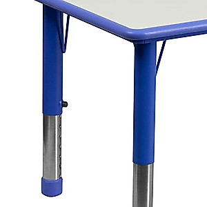 Flash Furniture 23.625''W x 47.25''L Rectangular Blue Plastic Height Adjustable Activity Table Set with 6 Chairs